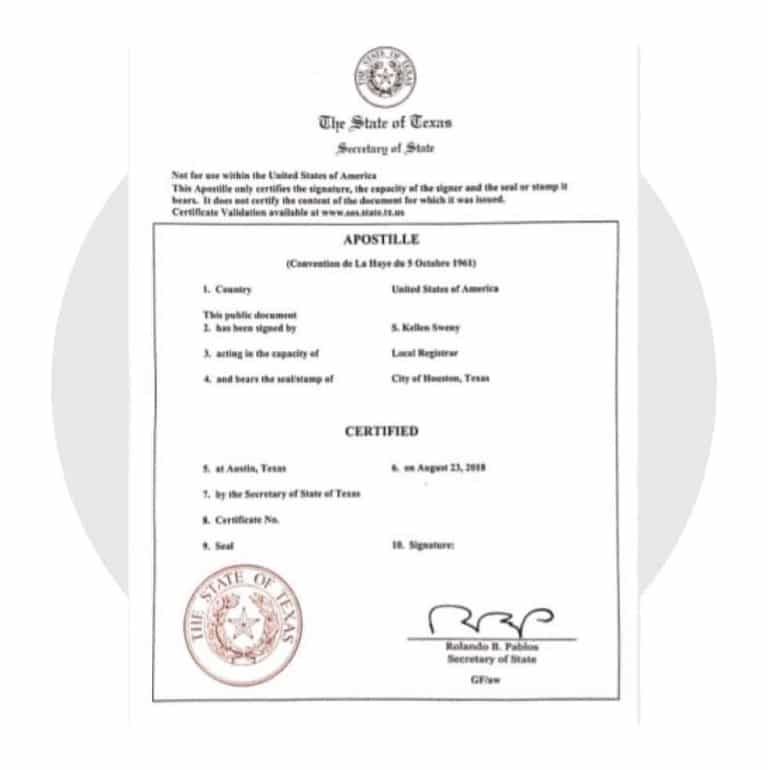 Certificate of Naturalization in Texas - Apostille of US documents